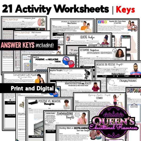 Reframing Negative Thoughts Activity Worksheets, Positive Affirmation ...