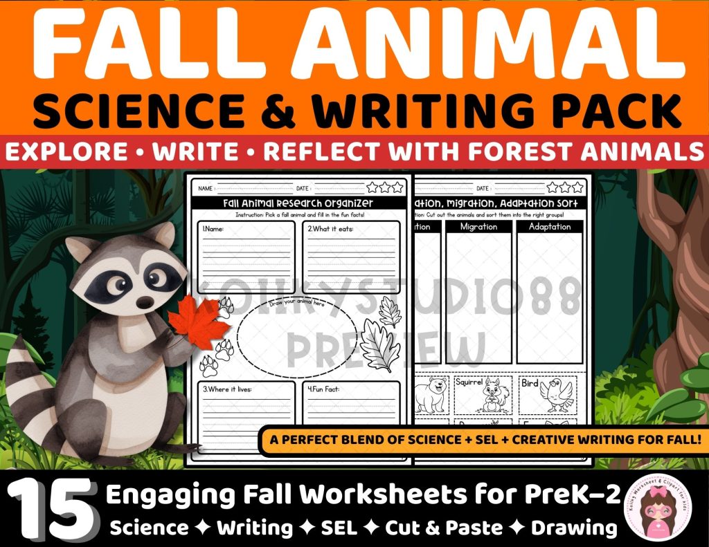 Fall Animal Science and Writing Activities SEL Pack PreK to Grade 2 ...