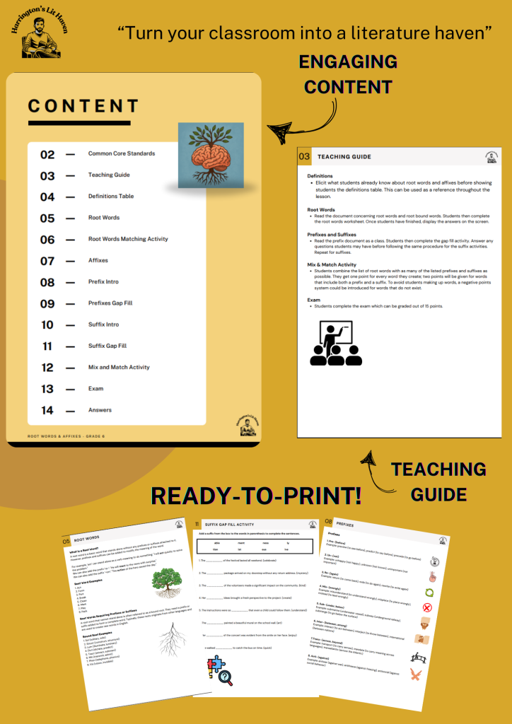 Root Words, Affixes (Prefix & Suffix) Lesson Plan - No Prep ...