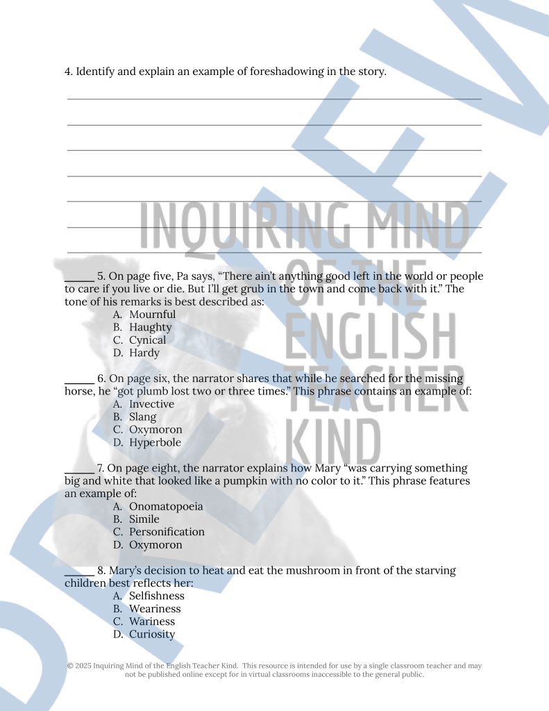 "Too Soon a Woman" Quiz, Analysis Worksheet, and Vocabulary Activities ...