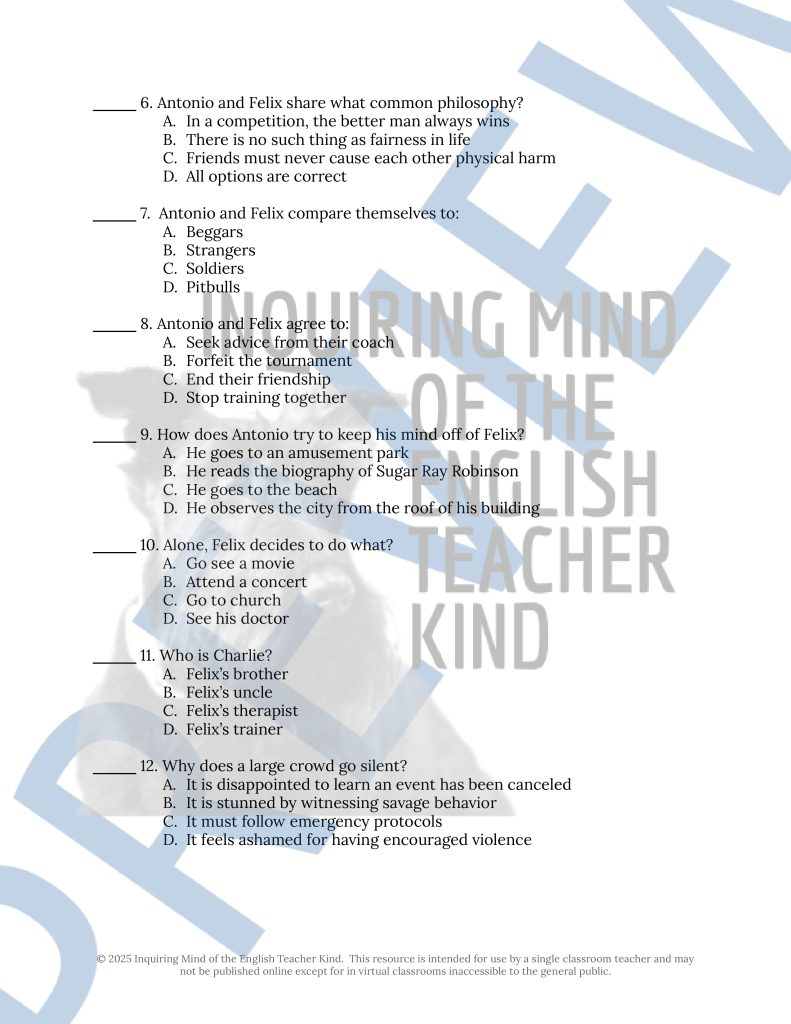 "Amigo Brothers" by Piri Thomas Quiz and Answer Key - Made By Teachers