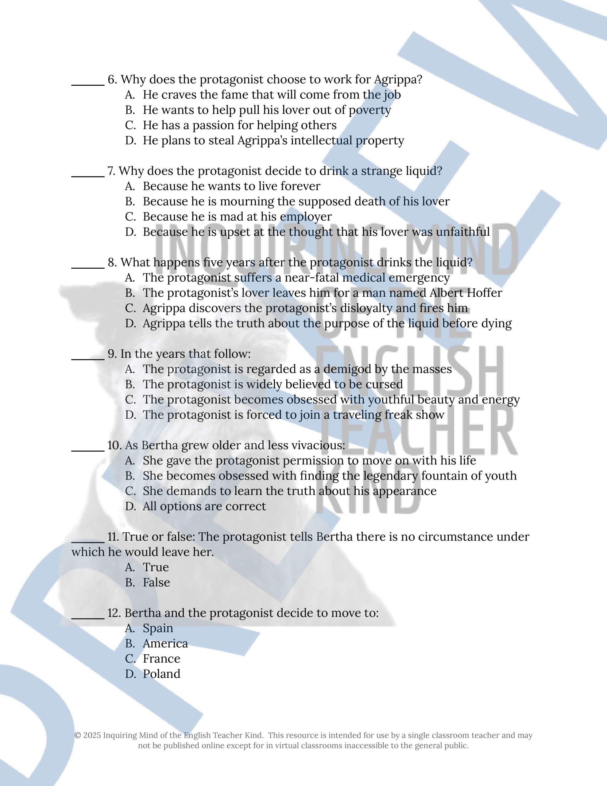 "The Mortal Immortal" by Mary Shelley Quiz, Analysis Worksheet, and ...