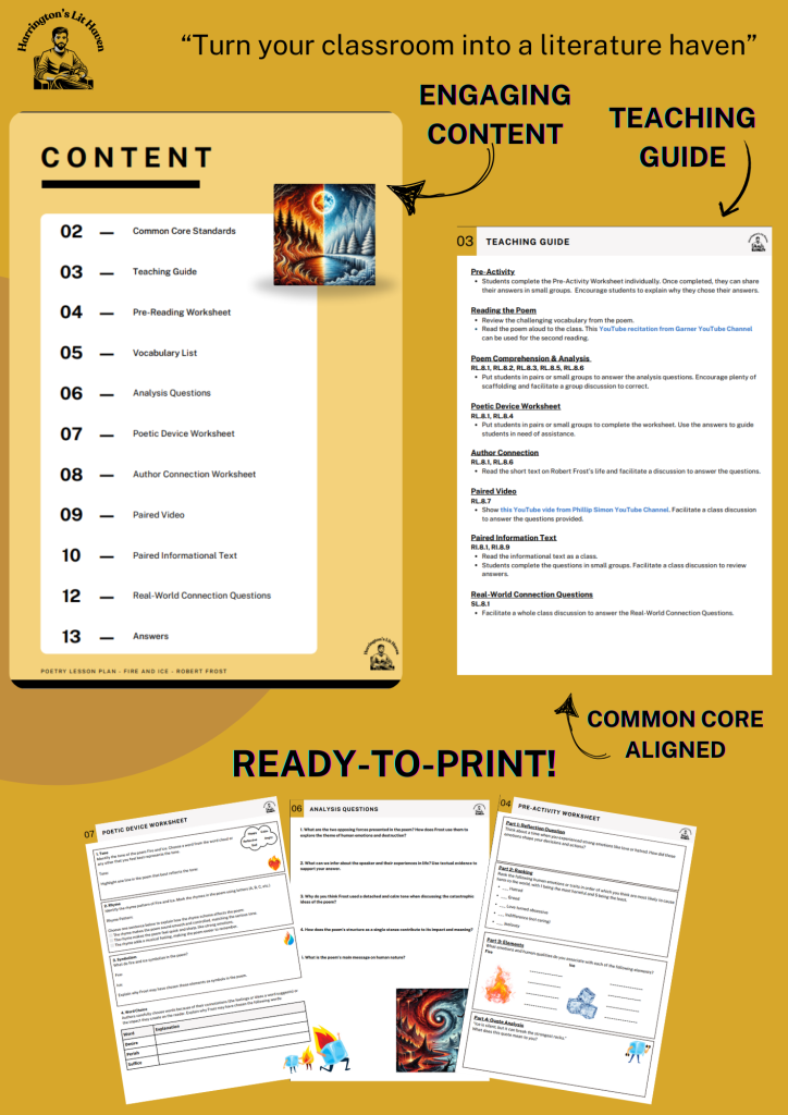 Fire and Ice - Robert Frost - Poetry Lesson Plan - Worksheets, Video ...
