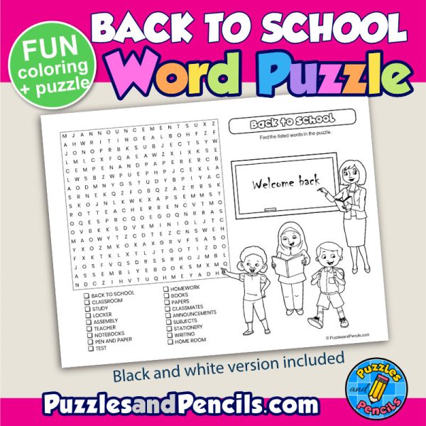 Back to School Word Search Puzzle Activity and Coloring | New School ...