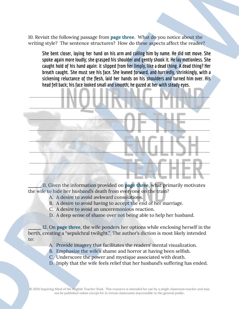 "A Journey" by Edith Wharton Close Reading Analysis Worksheet for High ...