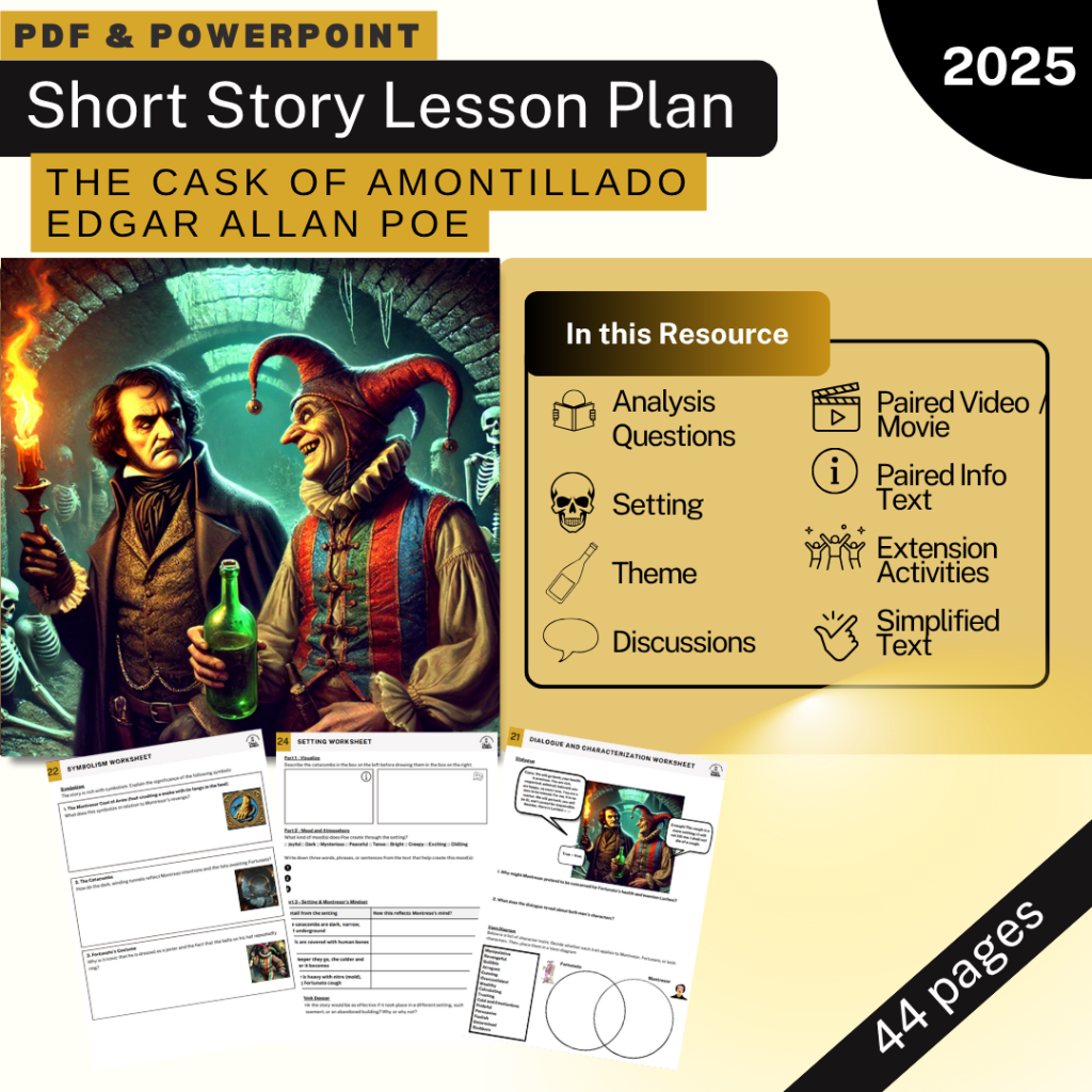 The Cask of Amontillado - Edgar Allan Poe - Simplified Text, Worksheets ...