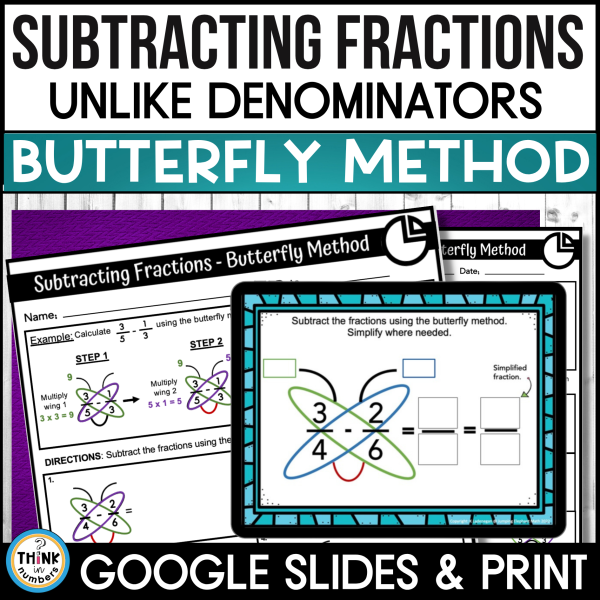 Subtracting Fractions with the Butterfly Method Google Slides and ...
