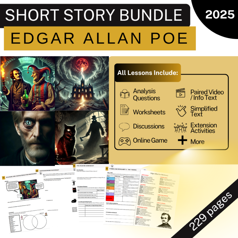 Edgar Allan Poe Bundle - 5 Short Stories - Writing - Worksheets ...