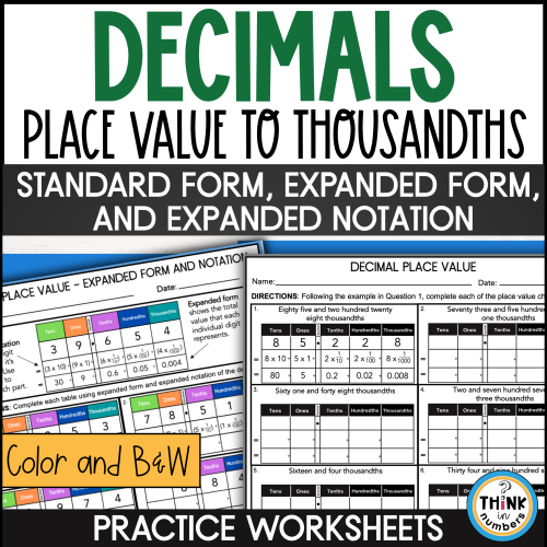Decimal Place Value Expanded Notation and Expanded Form Worksheets ...