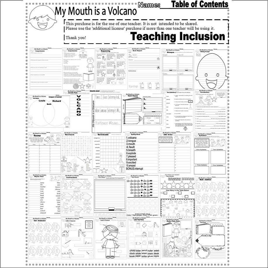My Mouth is a Volcano Book Study Companion Reading Comprehension ...