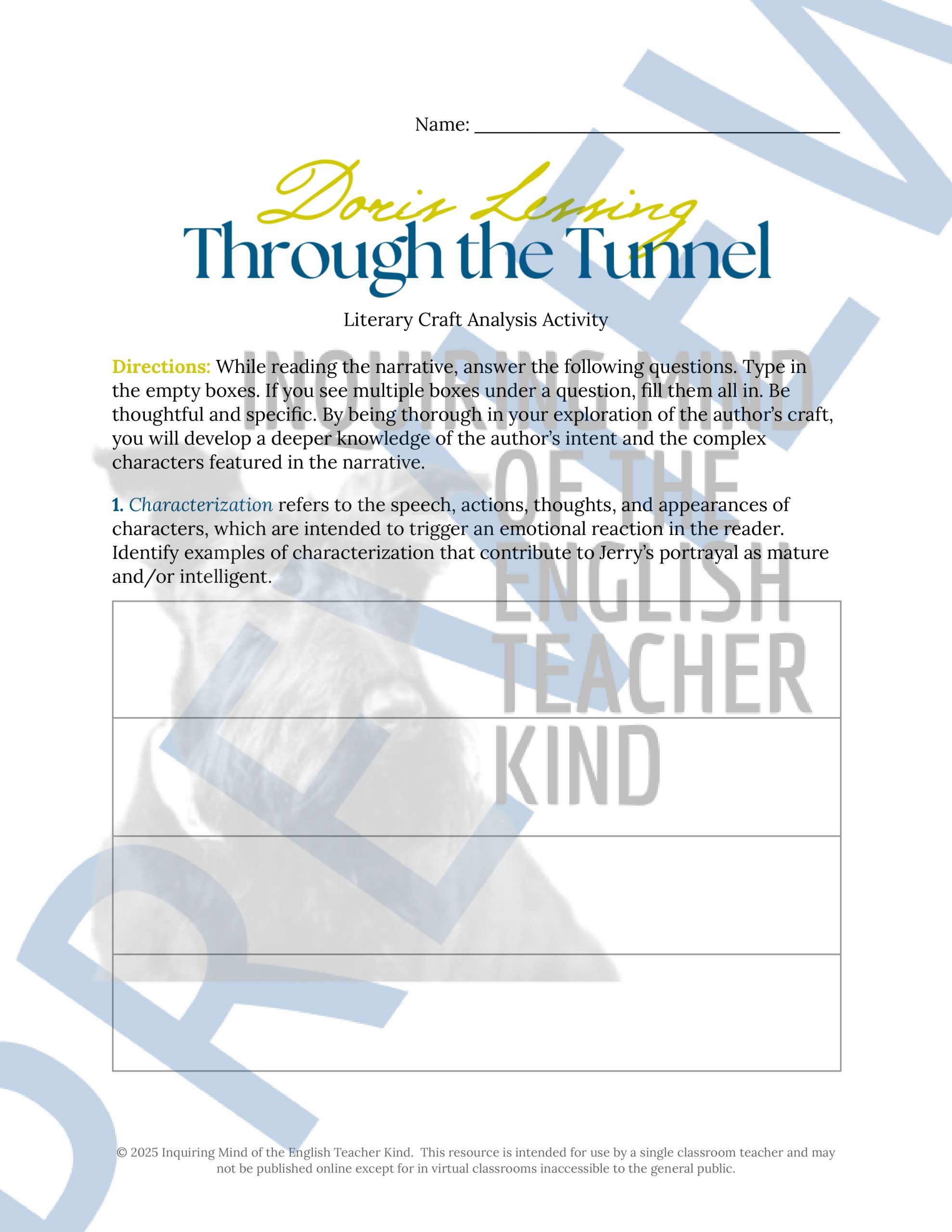 "Through the Tunnel" by Doris Lessing Quiz, Analysis Activities, and ...