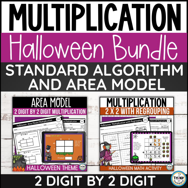 Halloween 2 Digit by 2 Digit Multiplication Area Model and Standard ...