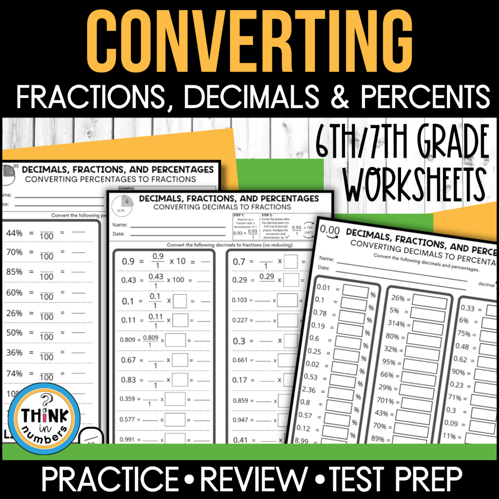 Converting Fractions Decimals and Percentages Worksheets Practice and ...
