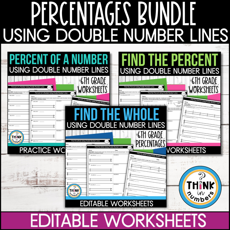 Percentages Using Double Number lines Worksheets and Editable Templates ...