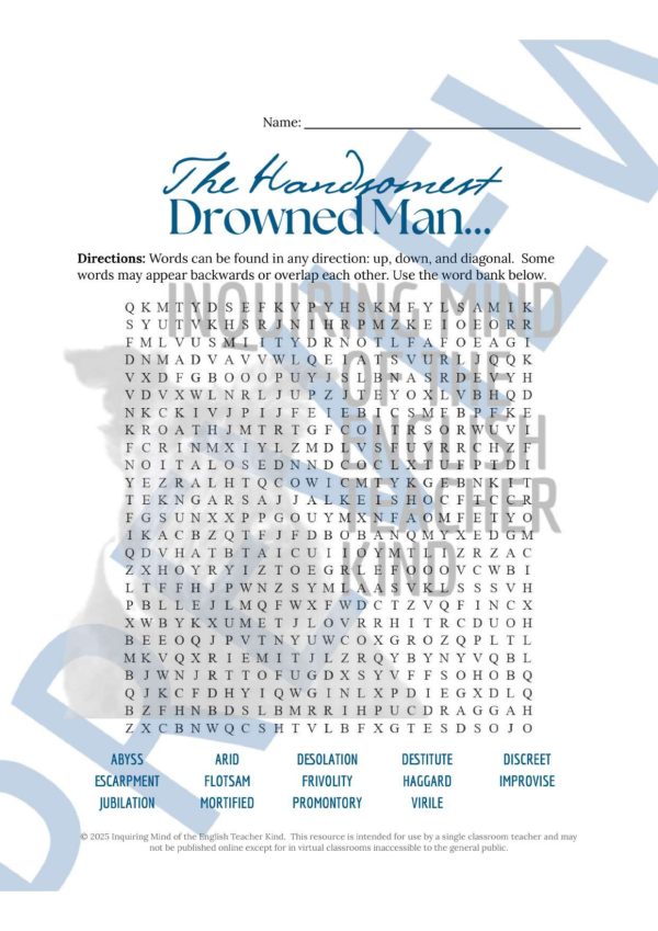 "The Handsomest Drowned Man in the World" Vocabulary Games and ...