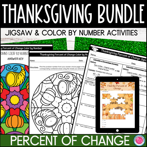 Thanksgiving Percent of Change Color by Number and Digital Jigsaw ...