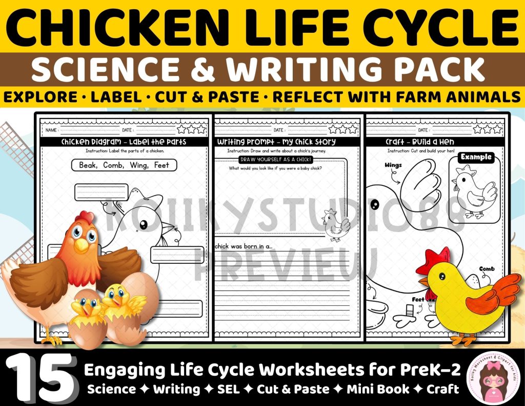 Chicken Life Cycle Activities PreK to Grade 2 Cut and Paste Crafts ...