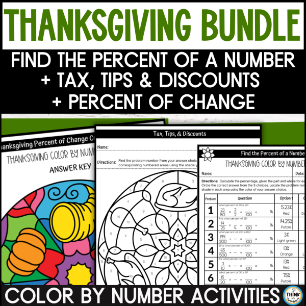Thanksgiving Percentages Color by Number Bundle | Made By Teachers