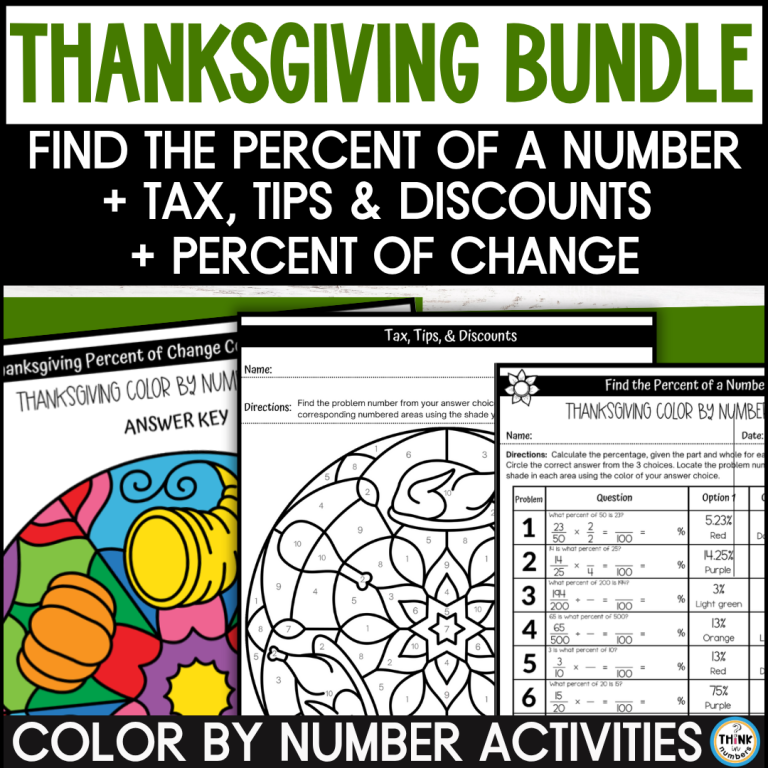 Thanksgiving Percentages Color by Number Bundle | Made By Teachers