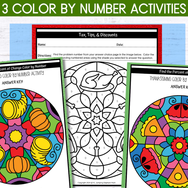 Thanksgiving Percentages Color by Number Bundle | Made By Teachers