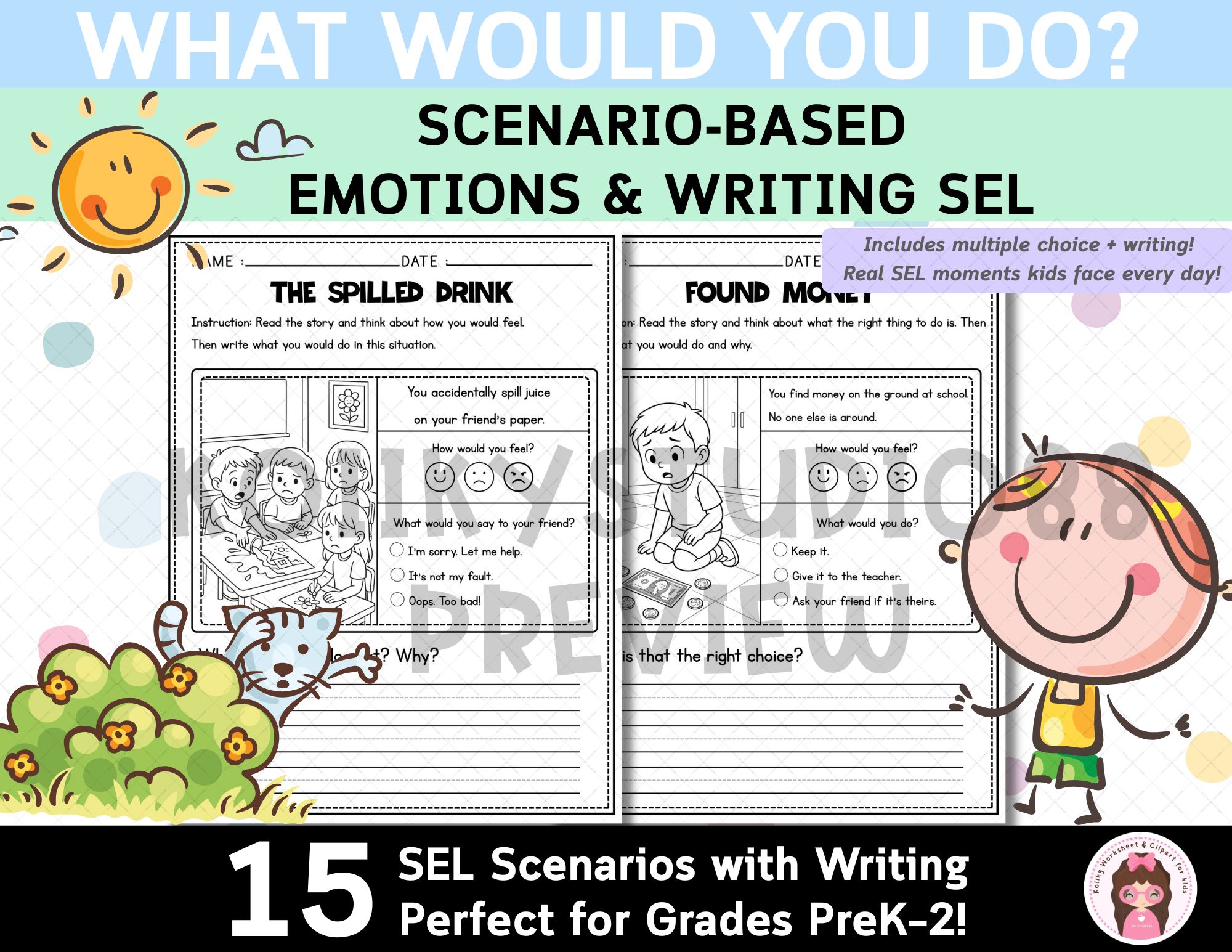 Scenario Based Emotions Worksheets SEL Activities for Grades 1 and 2 ...