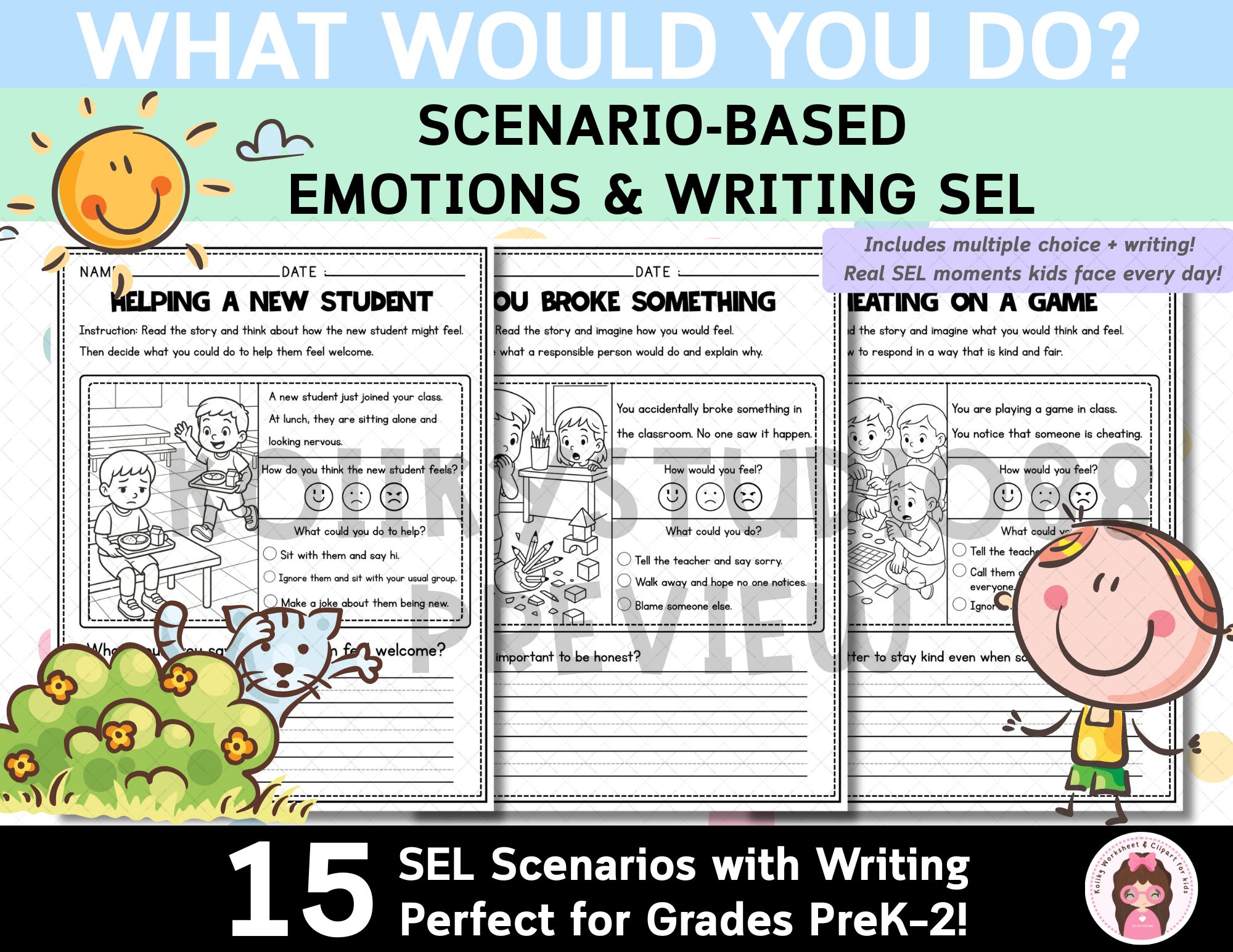 Scenario Based Emotions Worksheets SEL Activities for Grades 1 and 2 ...