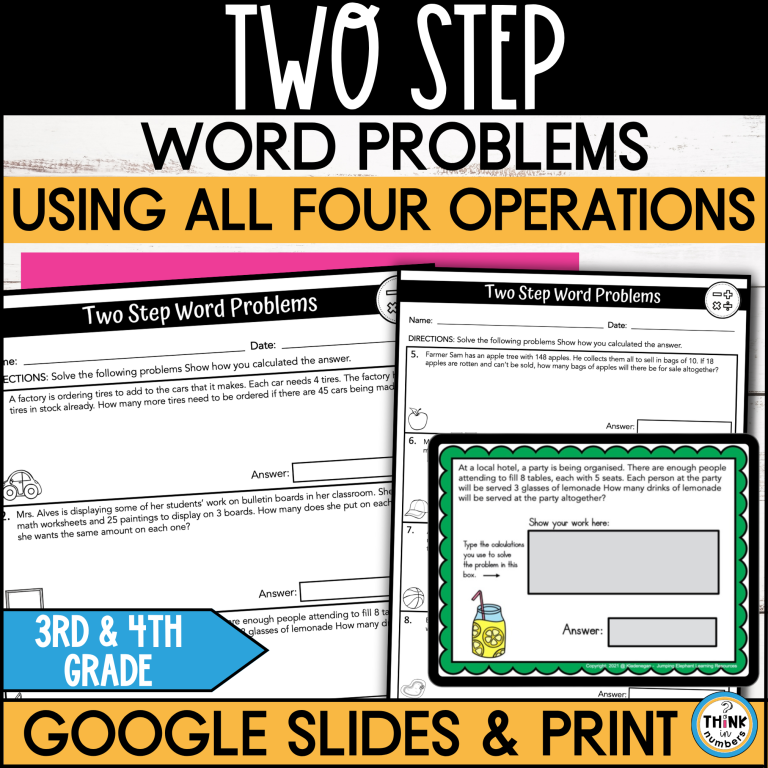 Two Step Word Problems with all Four Operations Digital and Print ...