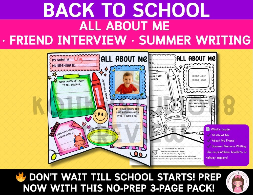 Back to School All About Me Mini Booklet Activities for Kindergarten ...