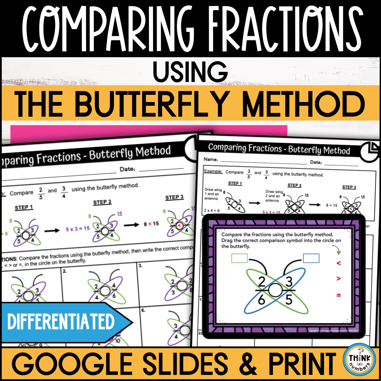 Comparing Fractions using the Butterfly Method Google Slides and ...