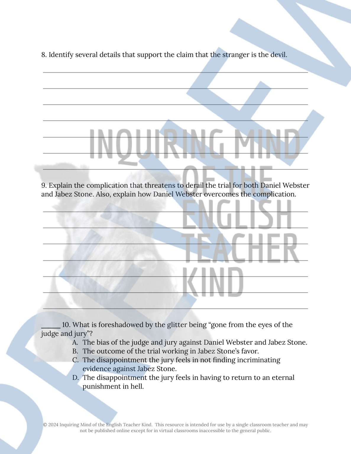"The Devil and Daniel Webster" Close Reading Analysis Worksheet (Short ...