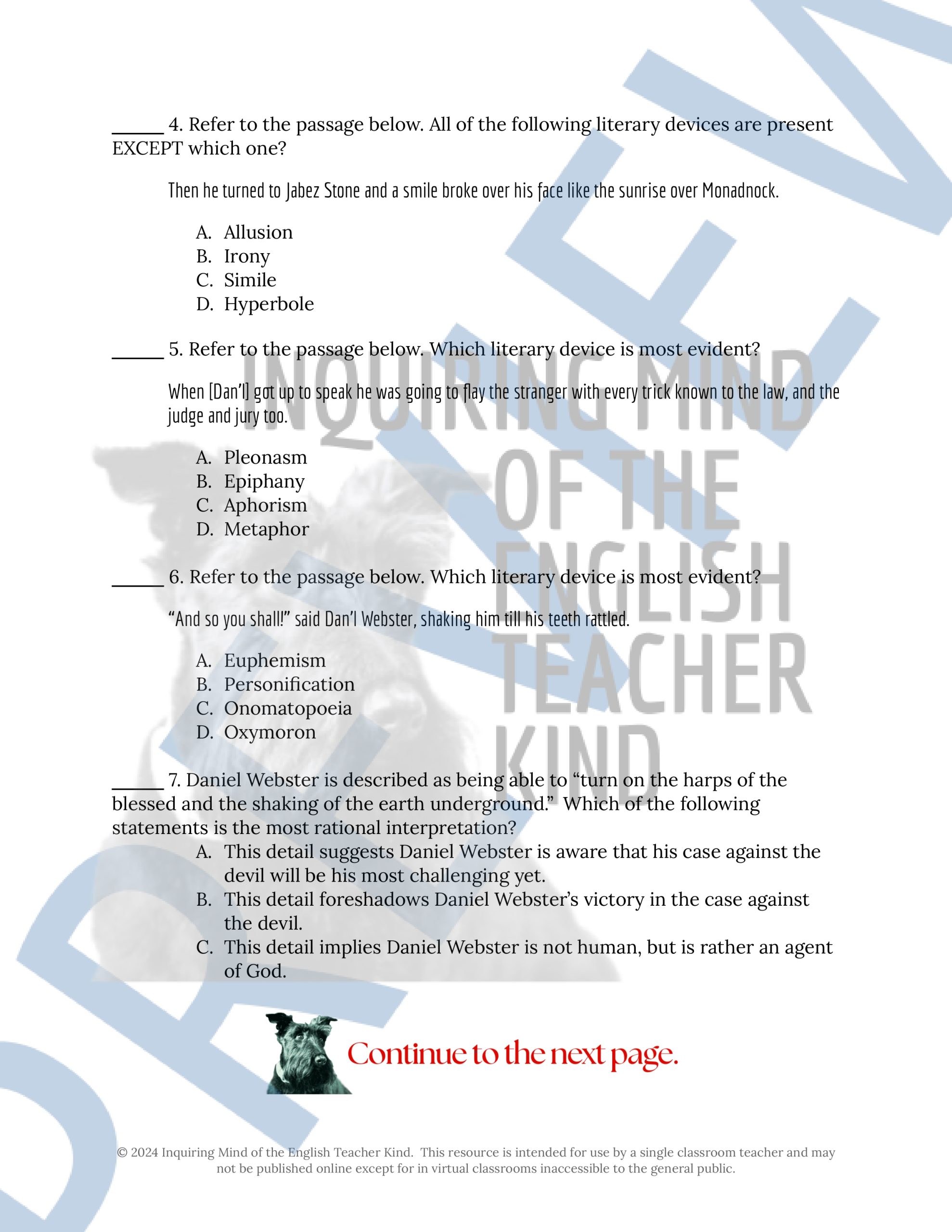 "The Devil and Daniel Webster" Quiz, Analysis Worksheets, and ...