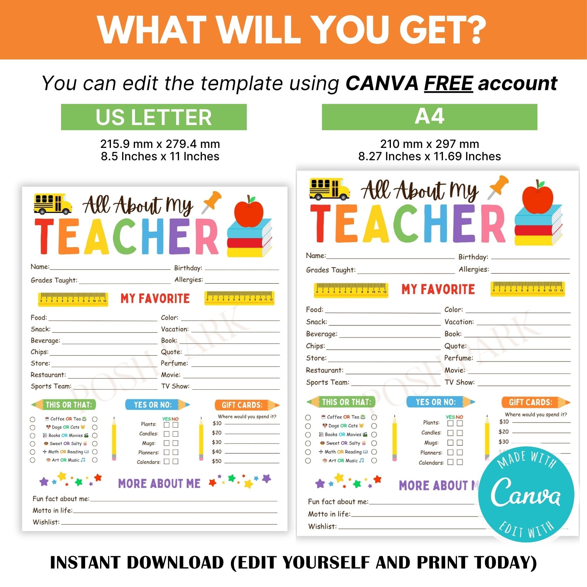 Editable Meet the Teacher Form | All About Me Back to School Digital ...
