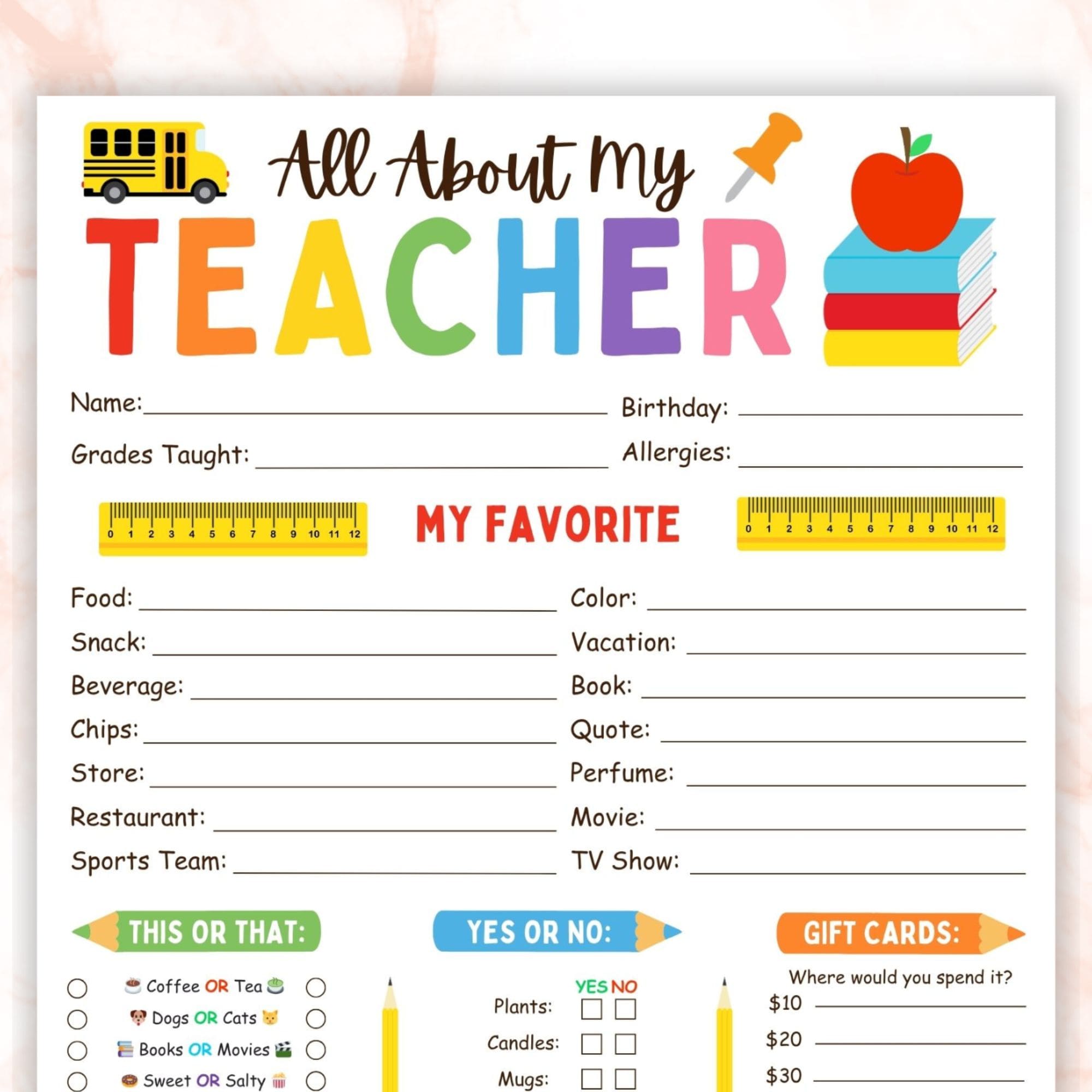 Editable Meet the Teacher Form | All About Me Back to School Digital ...