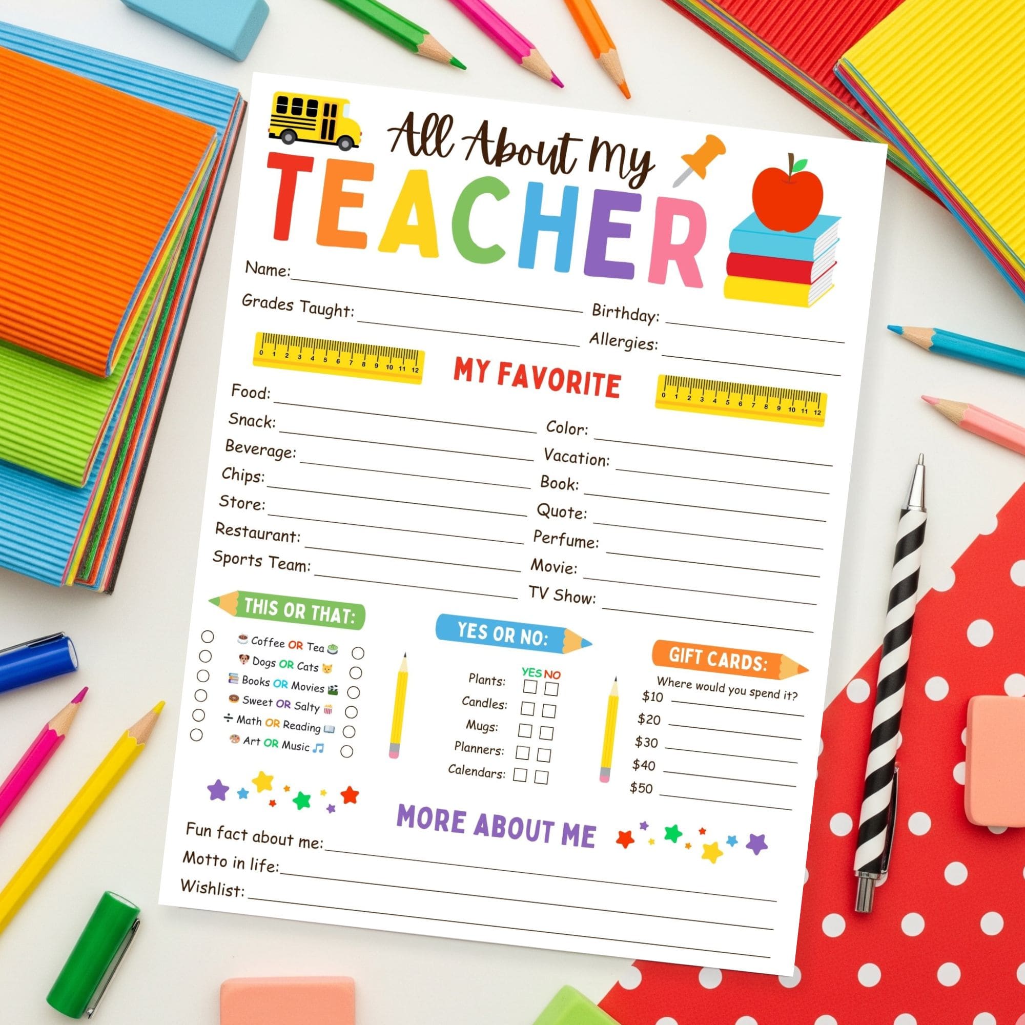 Editable Meet the Teacher Form | All About Me Back to School Digital ...