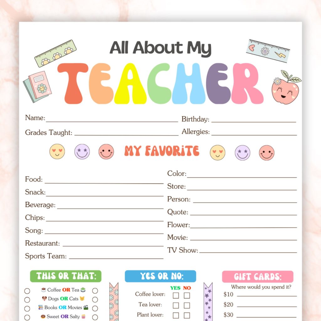 All About Me Teacher Template | Editable Back to School Digital ...
