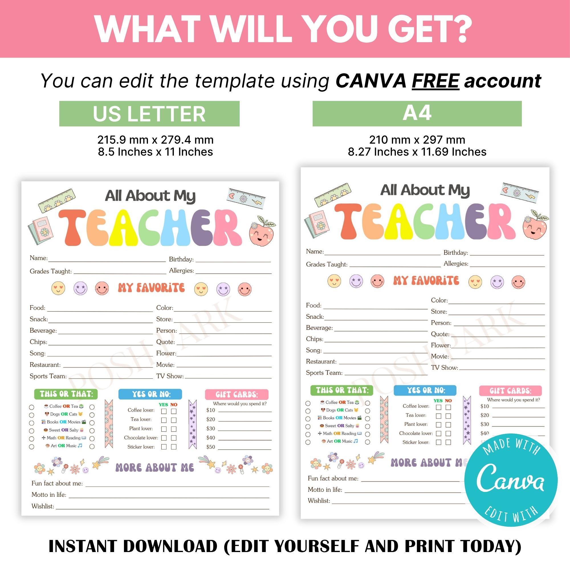 All About Me Teacher Template | Editable Back to School Digital ...