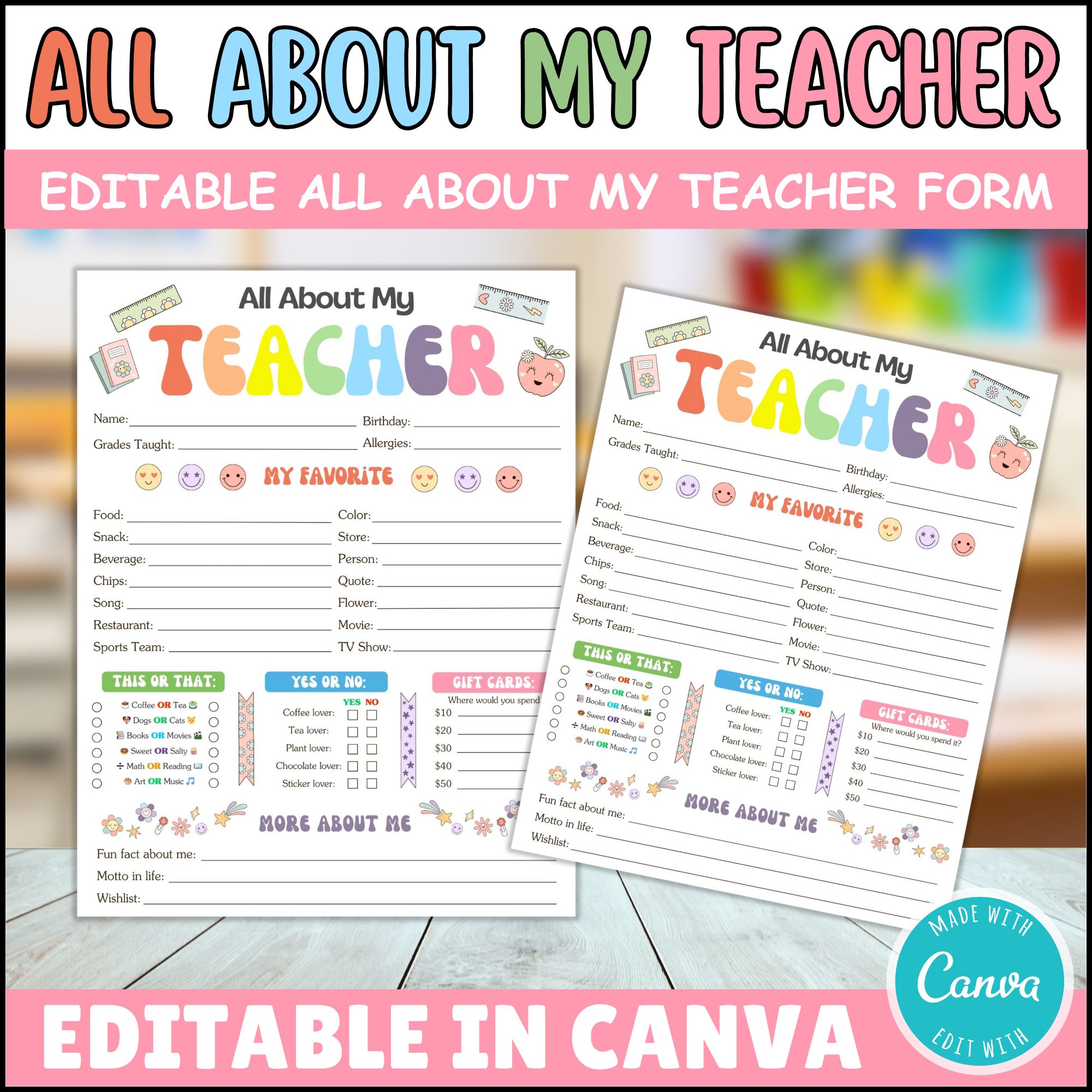 All About Me Teacher Template | Editable Back to School Digital ...