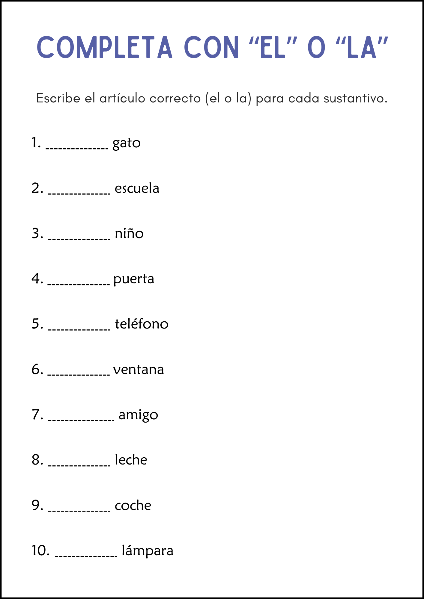 Género de los Sustantivos - Gender of Nouns Grammar Worksheets in ...