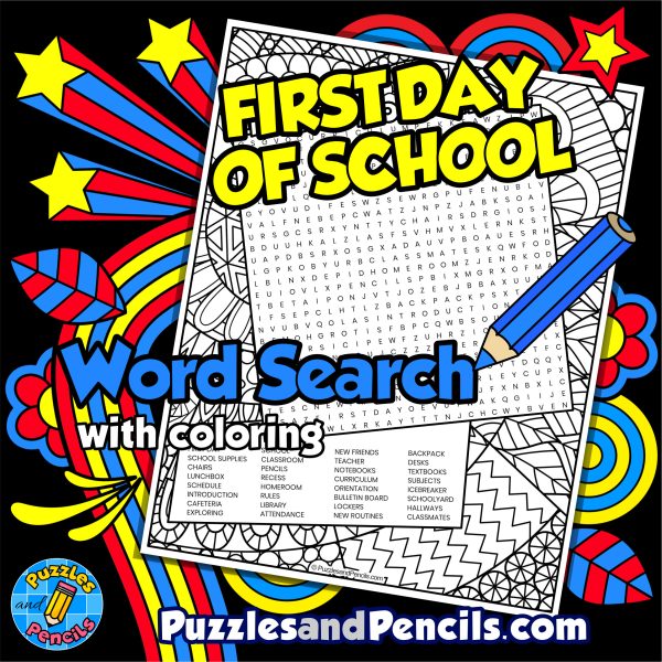 First Day of School Word Search Puzzle with Coloring | Back to School ...
