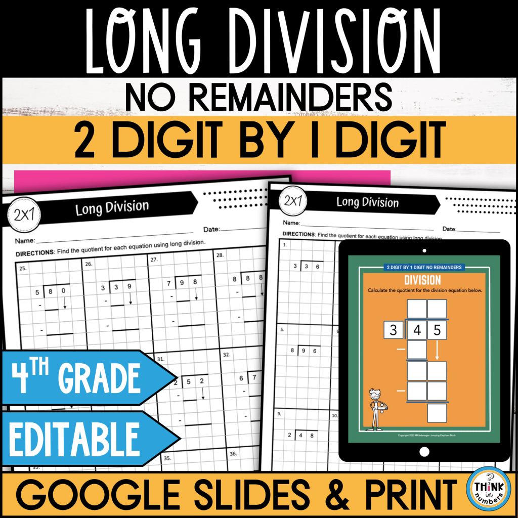 Long Division 2 Digit by 1 Digit No Remainders Google Slides and ...