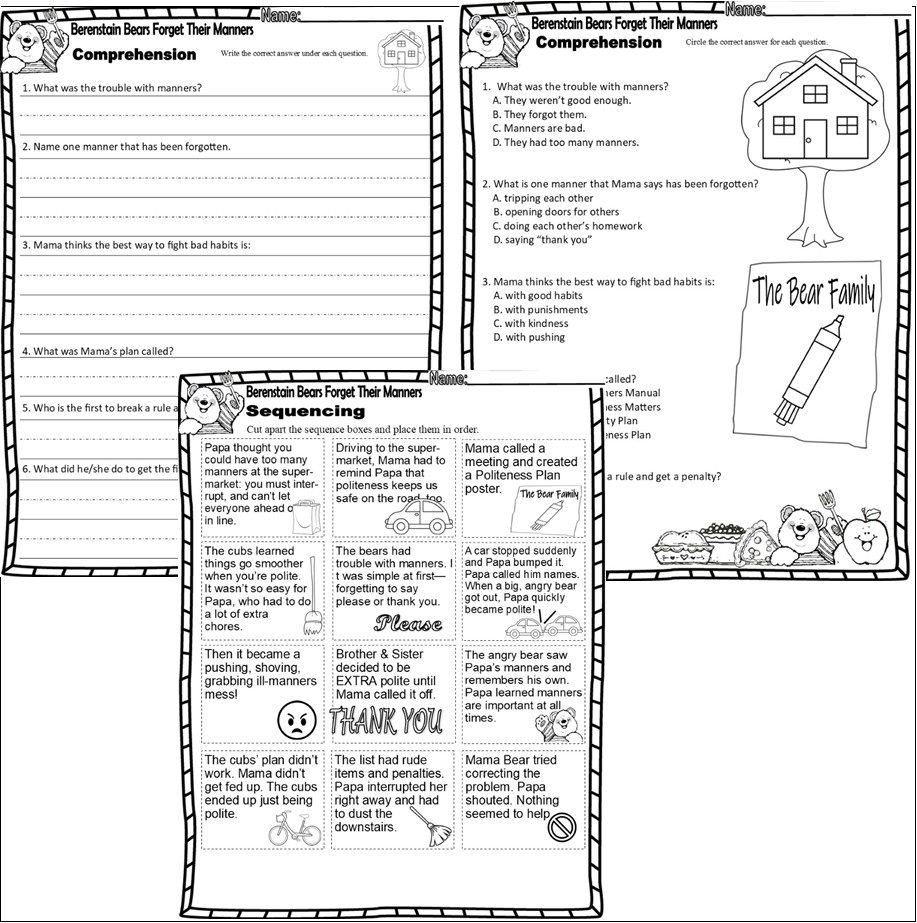 Berenstain Bears Forget Their Manners Reading Quiz Test & Story Scene ...