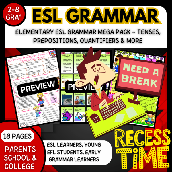 Elementary ESL Grammar Mega Pack – Tenses, Prepositions, Quantifiers ...