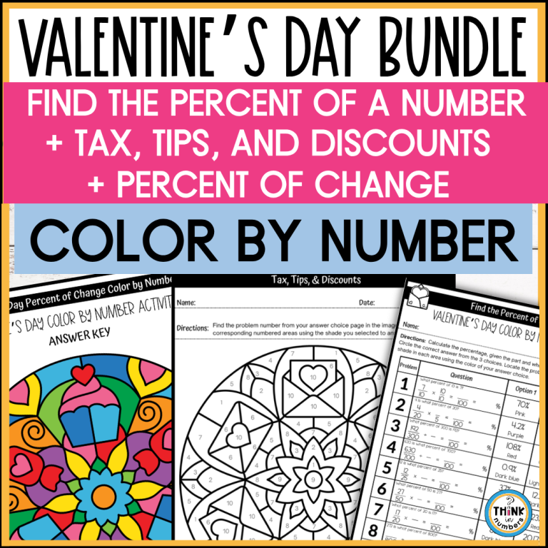 Valentines Day Percentages Color by Number Bundle | Made By Teachers