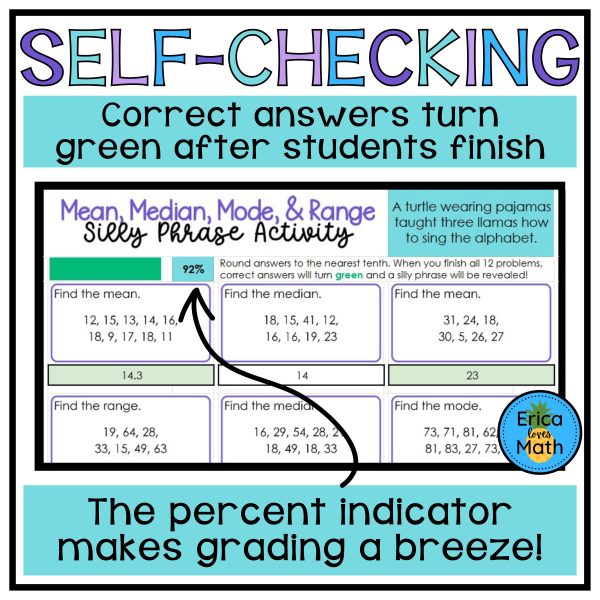 Mean, Median, Mode, and Range Self-Checking Digital Activity ...