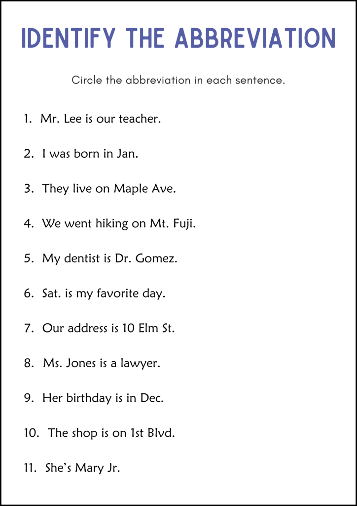 Printable Abbreviations Grammar Worksheets - Abbreviations Matching for ...