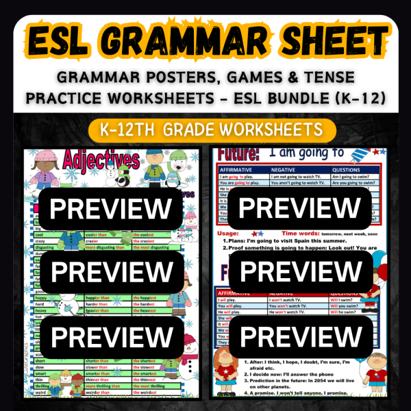 Grammar Posters, Games & Tense Practice Worksheets – ESL Bundle (K–12 ...