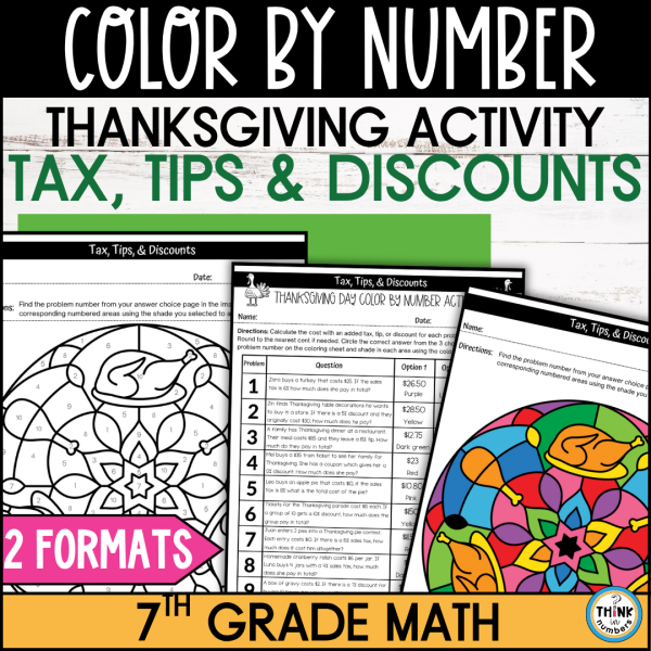 Thanksgiving Tax Tips and Discounts Color by Number Activity 6th Grade ...