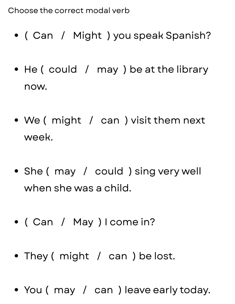 can could may might exercises | Made By Teachers