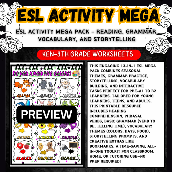 ESL Activity Mega Pack – Reading, Grammar, Vocabulary, and Storytelling ...