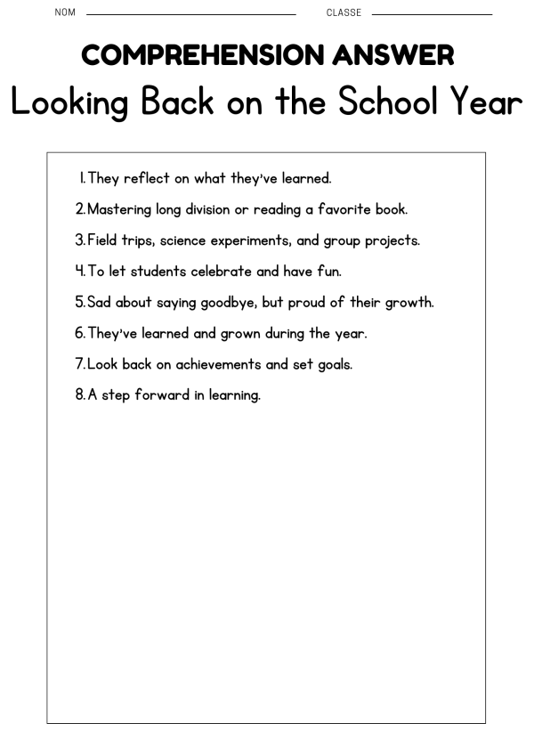 End of the School Year Reading Comprehension Passages with Questions ...